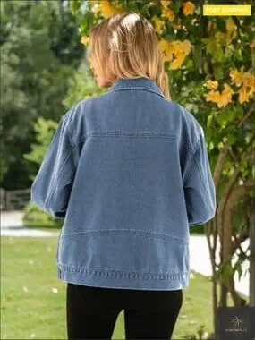 Jackets & Coats | Oversized Denim Jacket Relaxed Fit Classic Zip Up ...